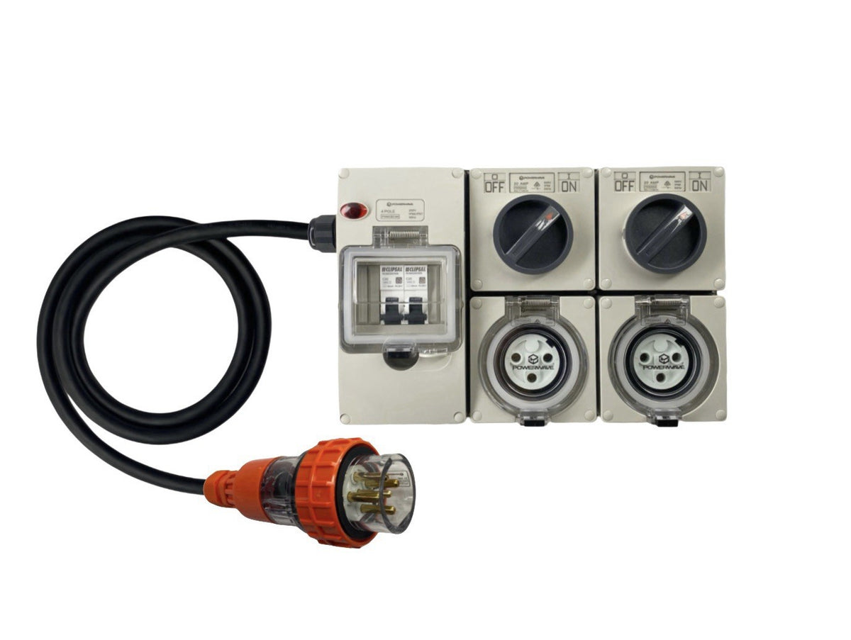 Power Board 20 Amp 5 Pin Three Phase to 2 x 20 Amp Round 3 pin outlets ...