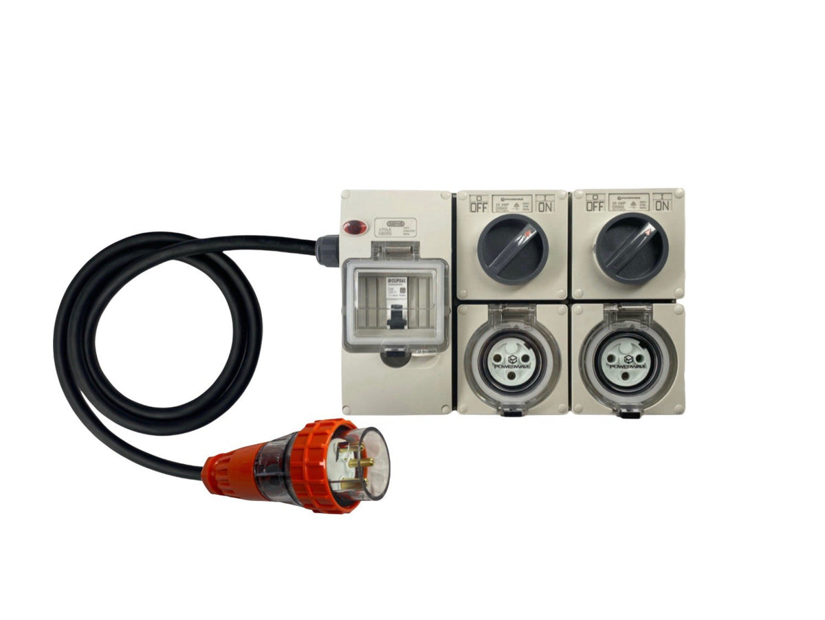 Power Board 32 Amp 3 Pin Single Phase to 2 x 20 Amp Round 3 pin outlet ...