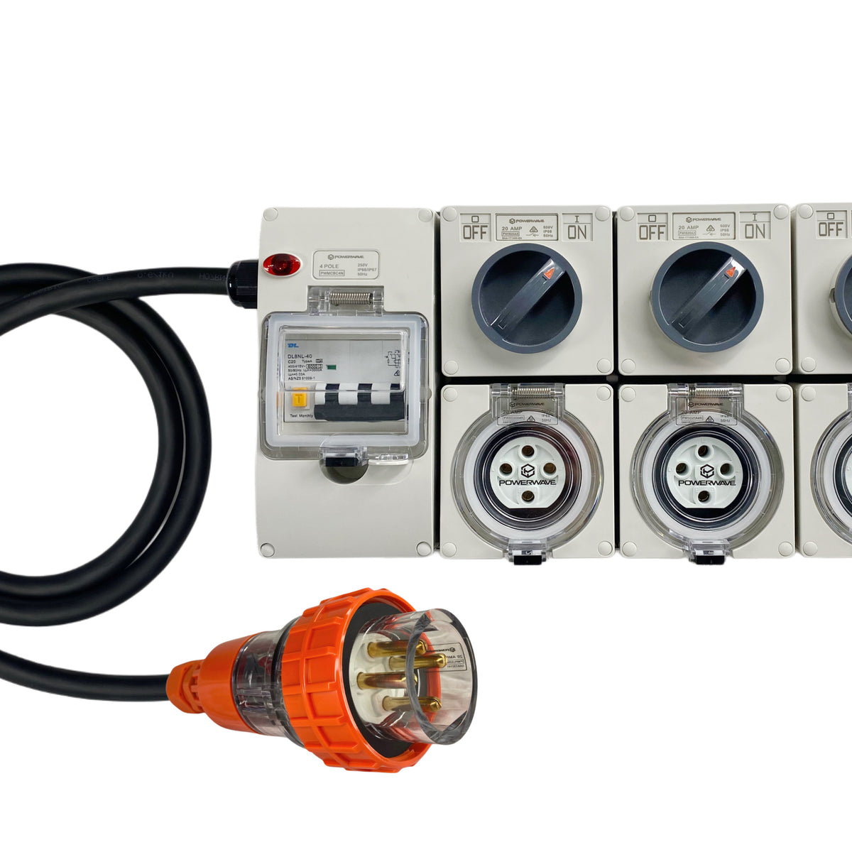 Power Board 20 Amp 4 Pin Three Phase to 3 x 20 Amp 4 pin Three Phase o ...